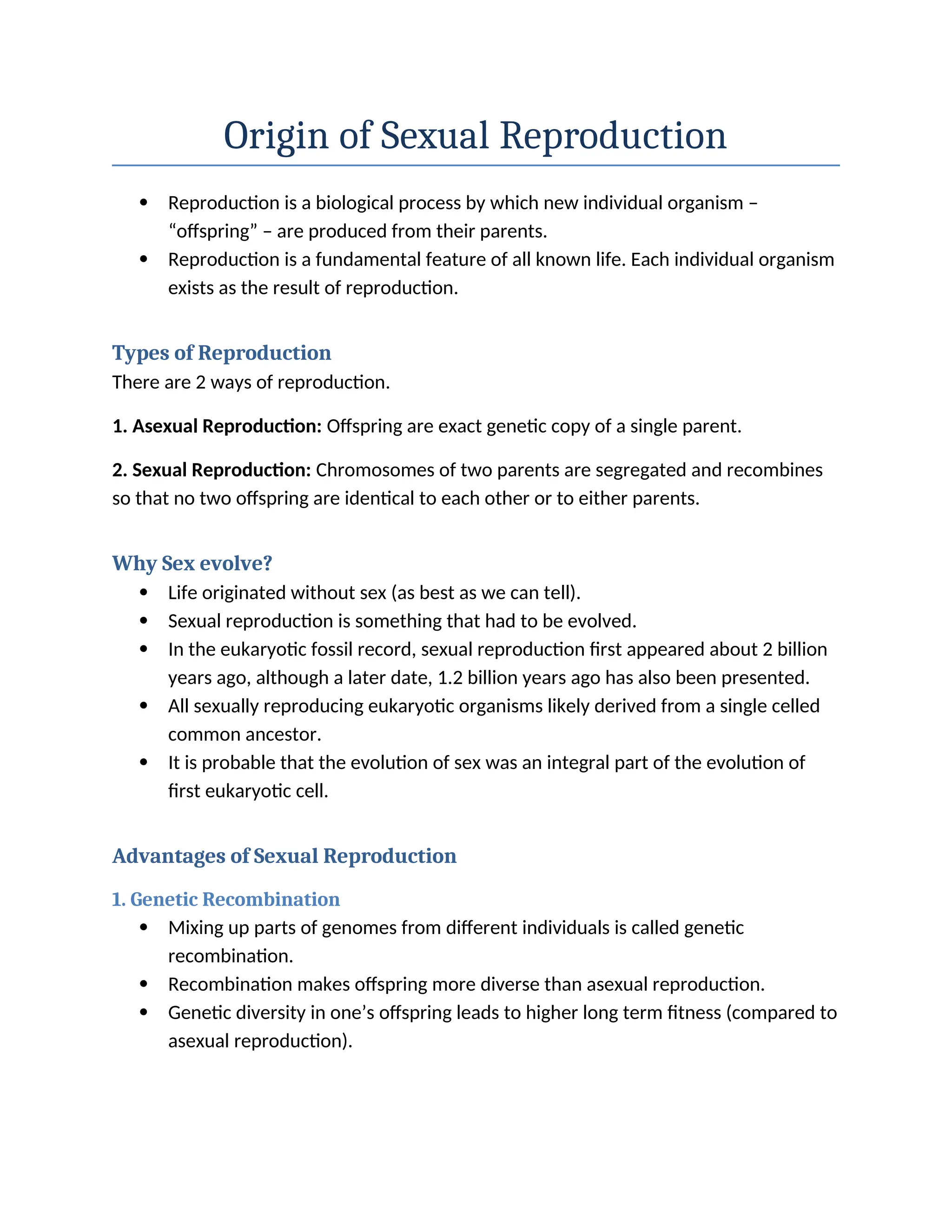 Origin of Sexual Reproduction - Developmental Biology.docx