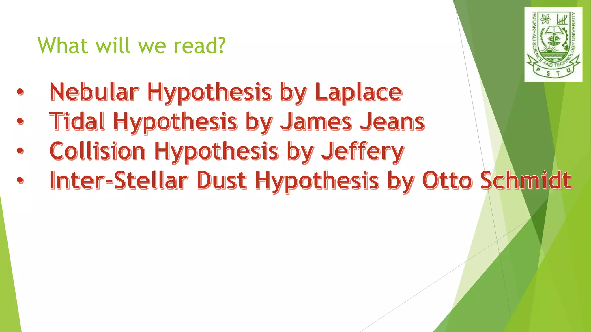 Origin of the solar system hypotheses | PPTX