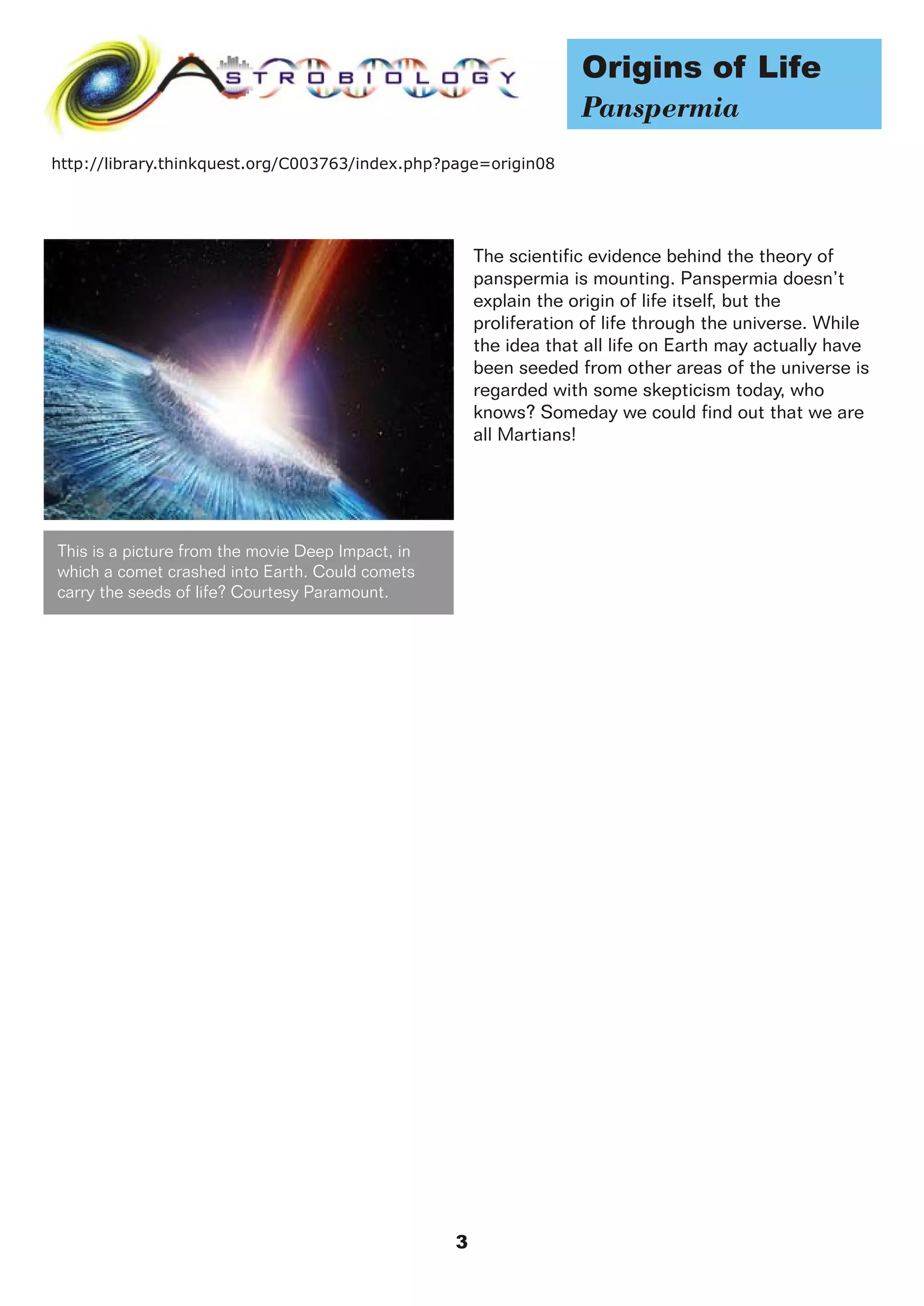 Origins of life panspermia | PDF