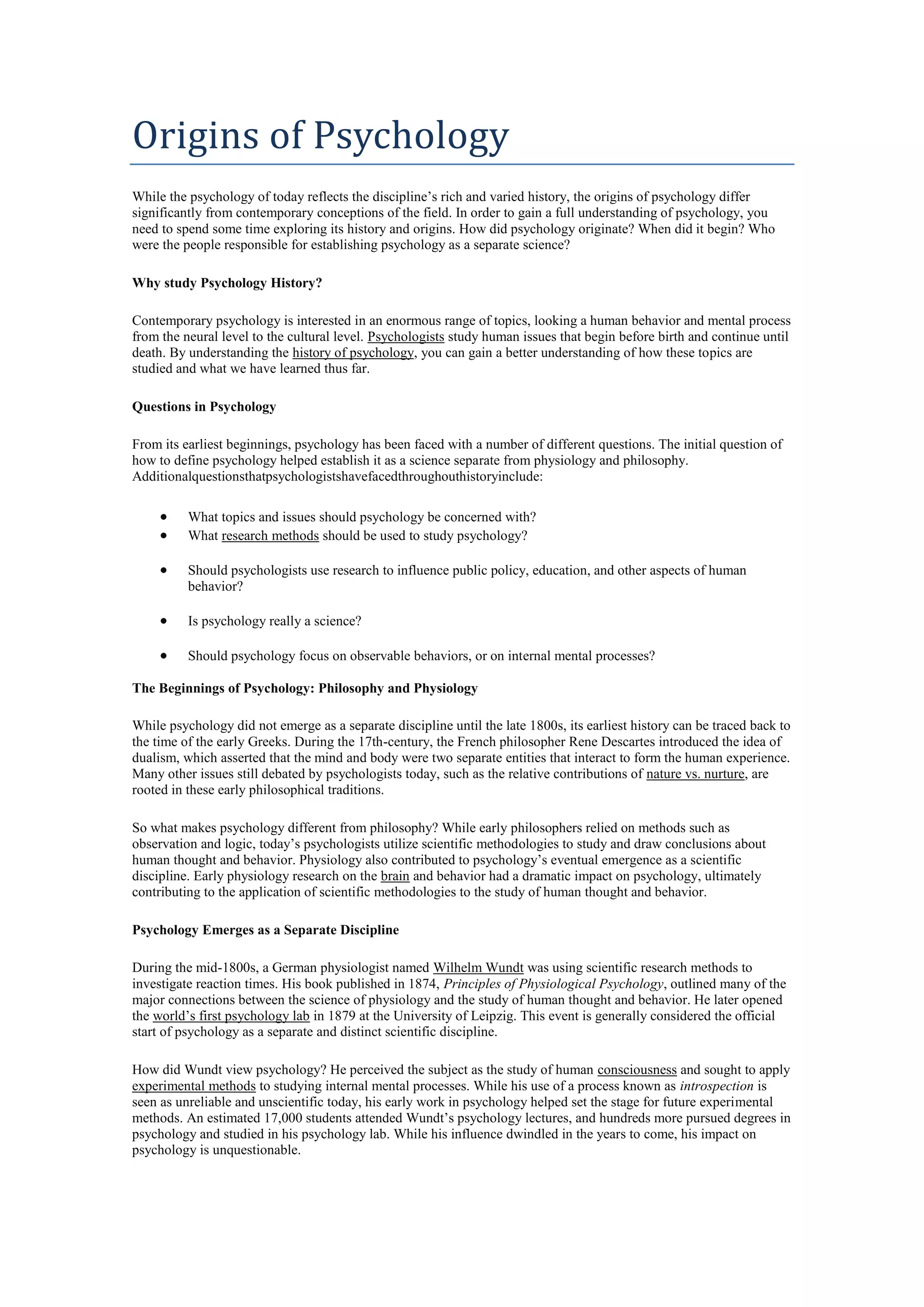 Origins of psychology | DOCX