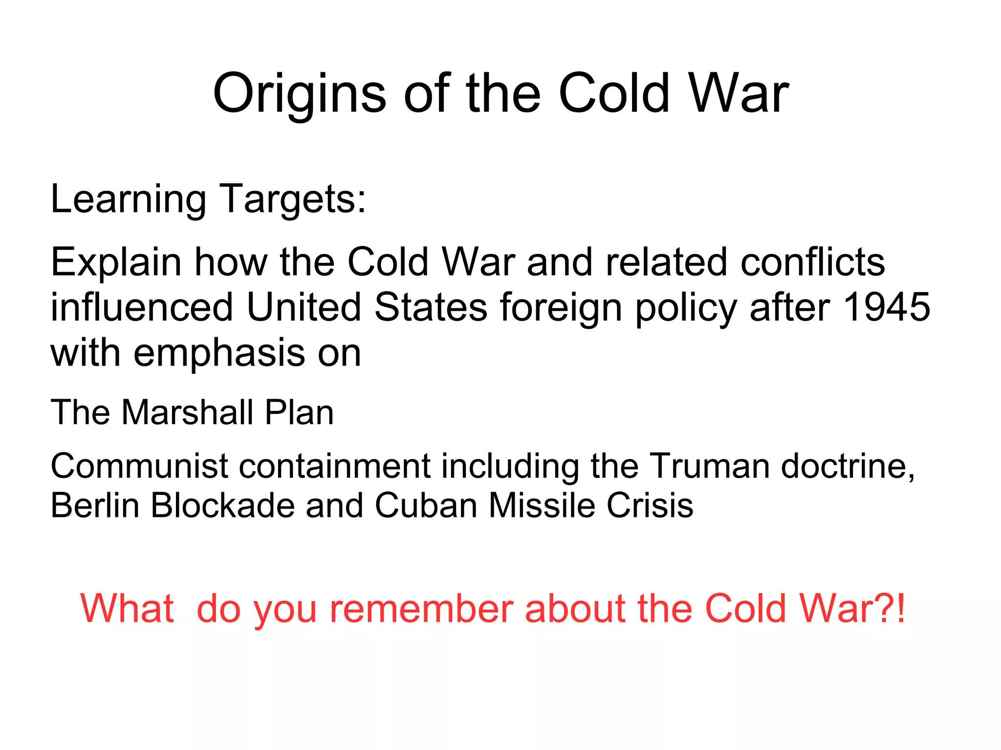 Origins of the Cold War | PPT