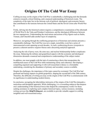 Origins Of The Cold War Essay. Origins of the cold war essay | PDF