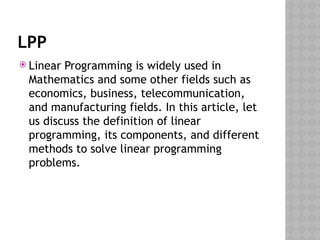 DECISION MAKING,LPP,NORTH WEST CORNER RULE,INVENTORY CONTROL ...