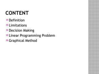 DECISION MAKING,LPP,NORTH WEST CORNER RULE,INVENTORY CONTROL,TRANSPORTATION PROBLEM | PPT
