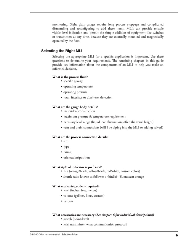 Orion instruments magnetic level gauge & instrument selection guide | PDF