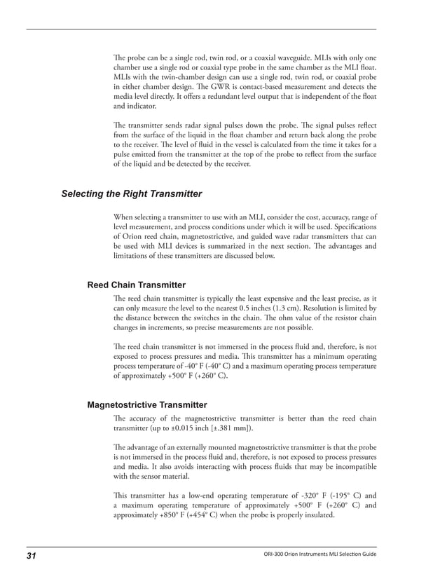 Orion instruments magnetic level gauge & instrument selection guide | PDF