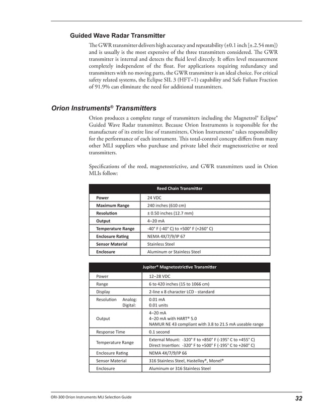 Orion instruments magnetic level gauge & instrument selection guide | PDF