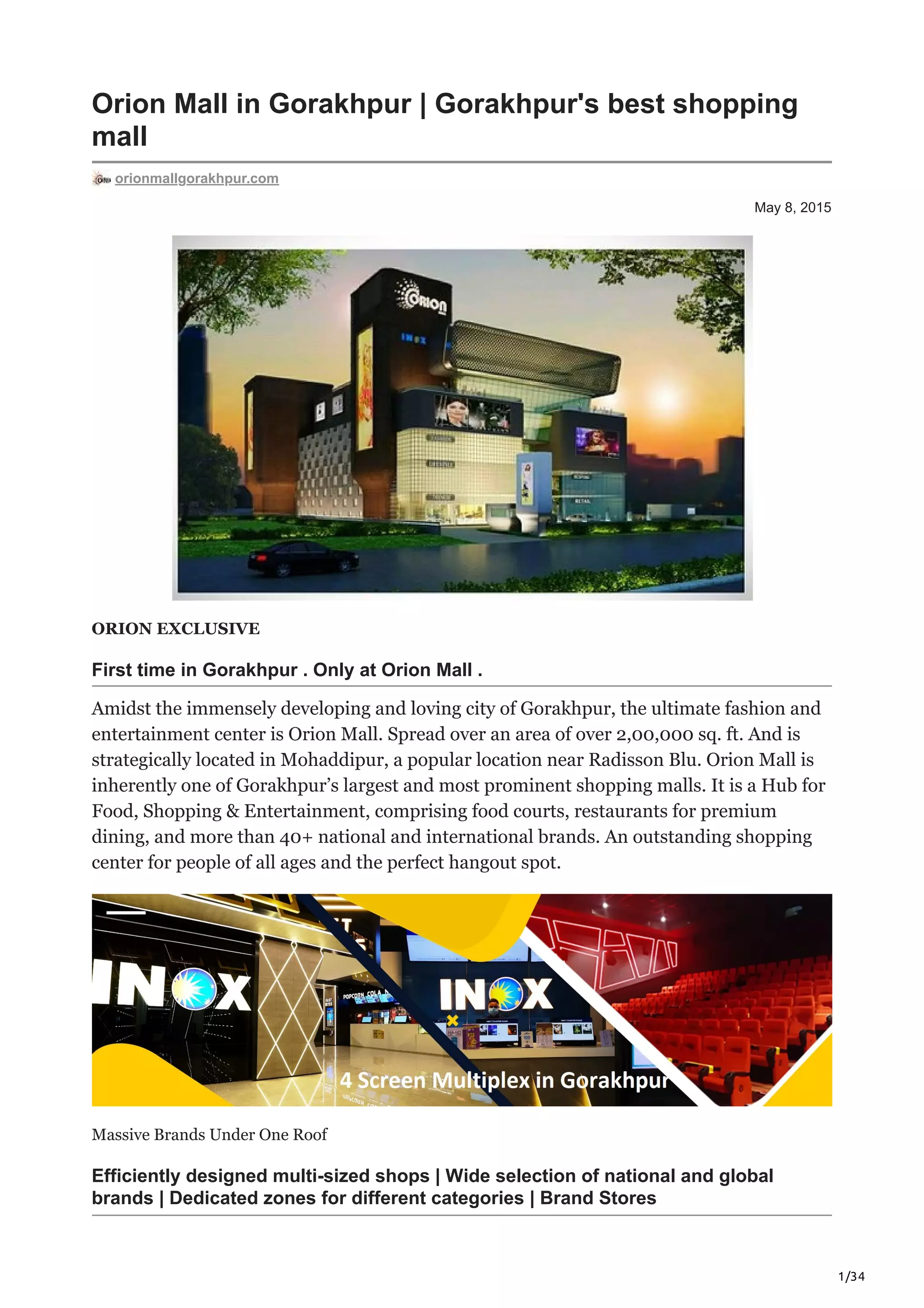 Orion Mall in Gorakhpur | Gorakhpur's best shopping mall | PDF