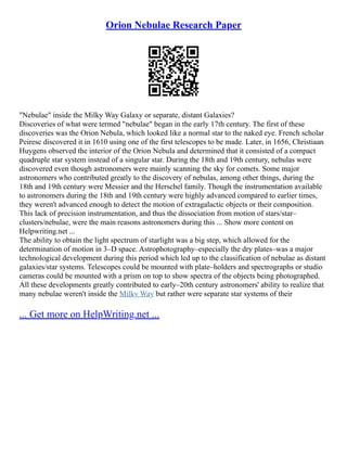 Orion Nebulae Research Paper | PDF