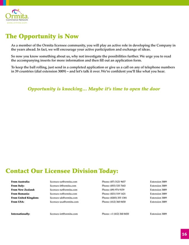 Ormita Licensee Overview | PDF