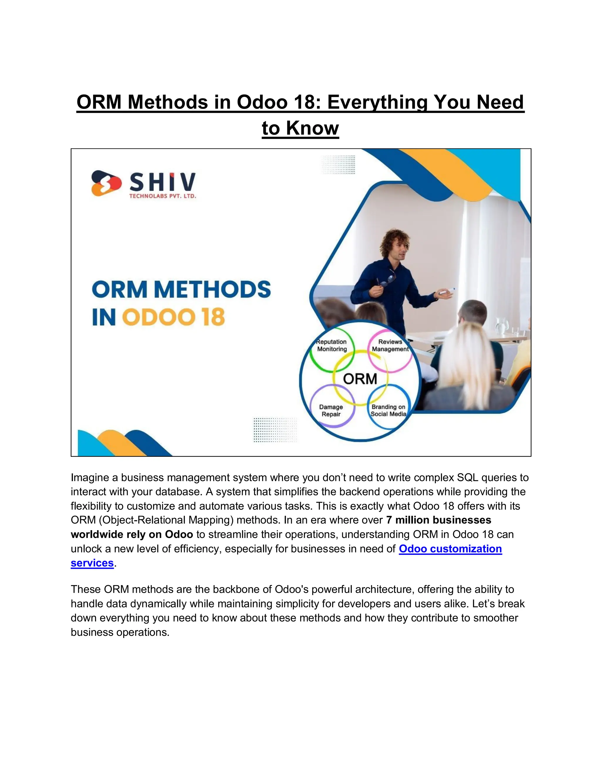 Understanding ORM in Odoo 18: Methods and Best Practices | PDF