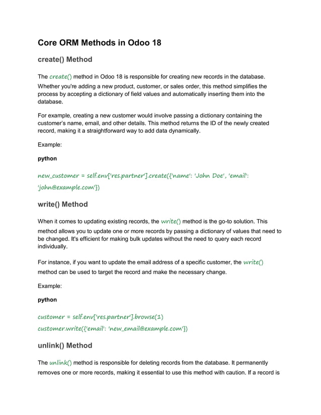 Understanding ORM in Odoo 18: Methods and Best Practices | PDF | Search | Internet