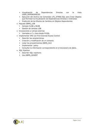 Curso Oracle11g Lenguaje PL/SQL Avanzado | PDF