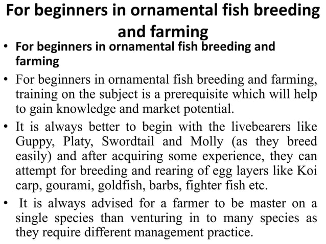 Ornamental fish culture | PPTX | Agriculture | Industries