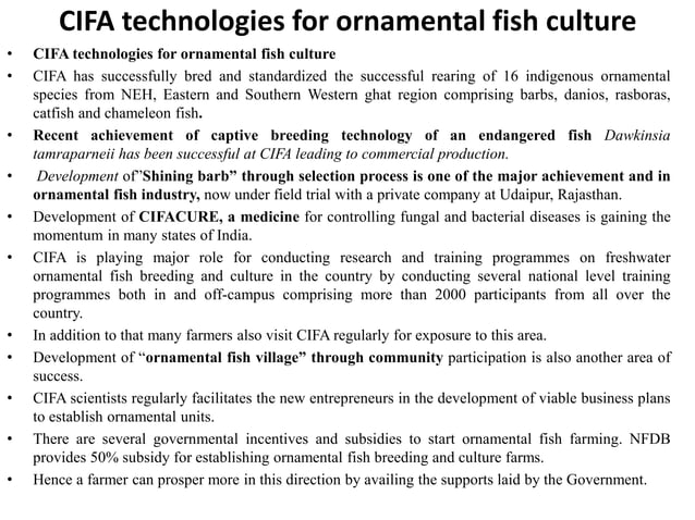 Ornamental fish culture | PPTX | Agriculture | Industries