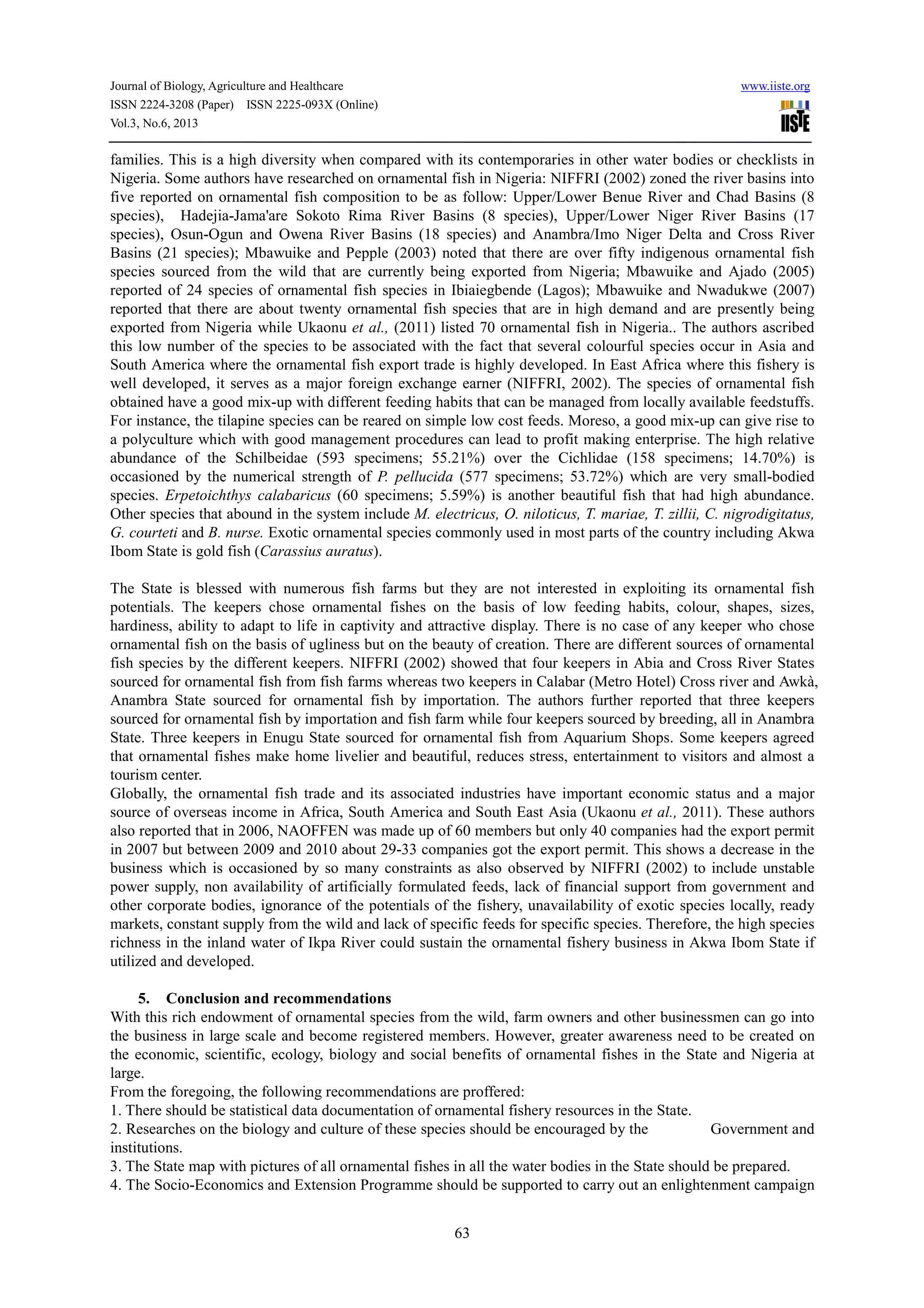 Ornamental fish species potentials of ikpa river in akwa ibom state ...