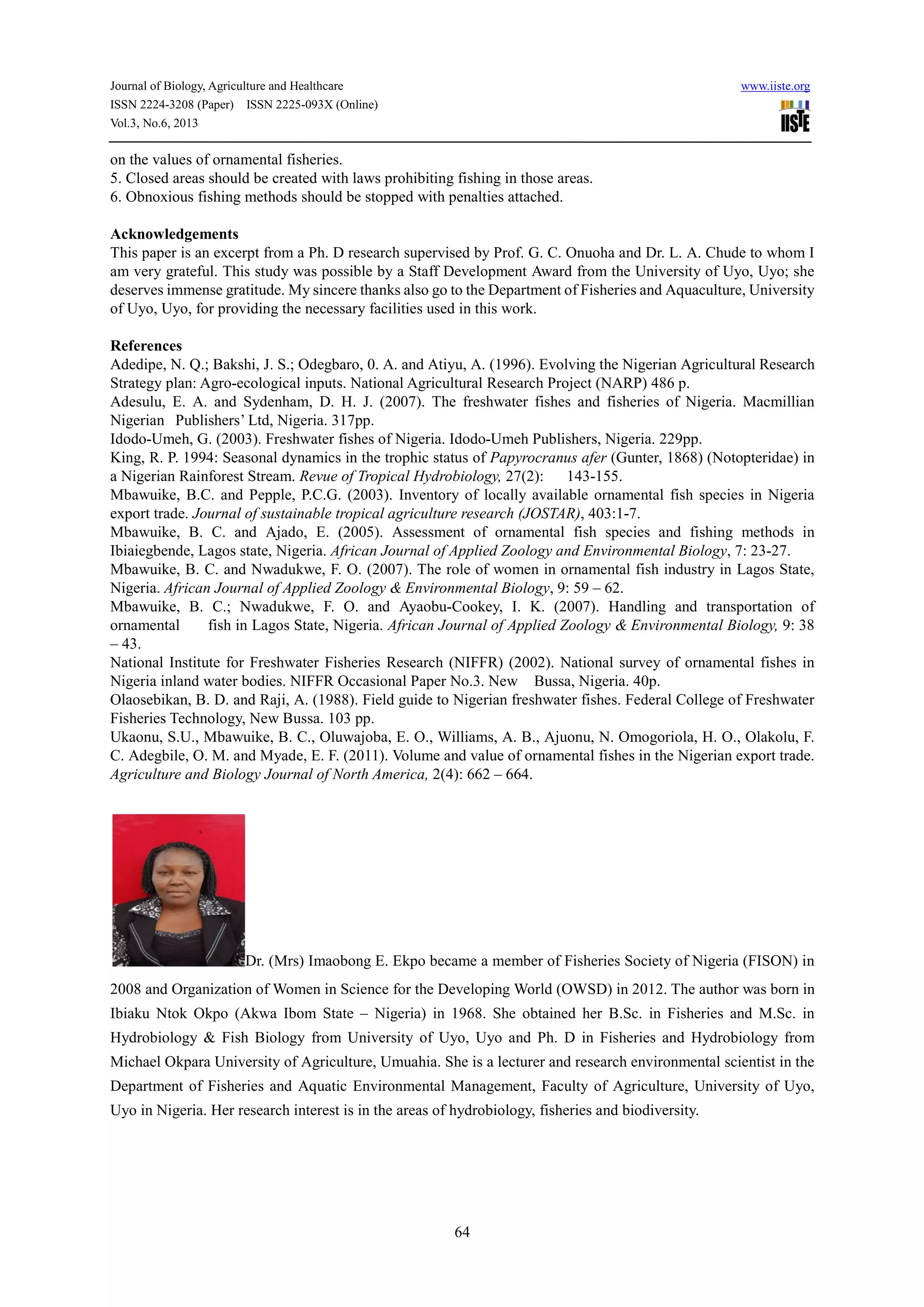 Ornamental fish species potentials of ikpa river in akwa ibom state ...