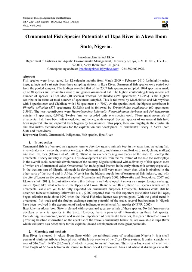 Ornamental fish species potentials of ikpa river in akwa ibom state ...