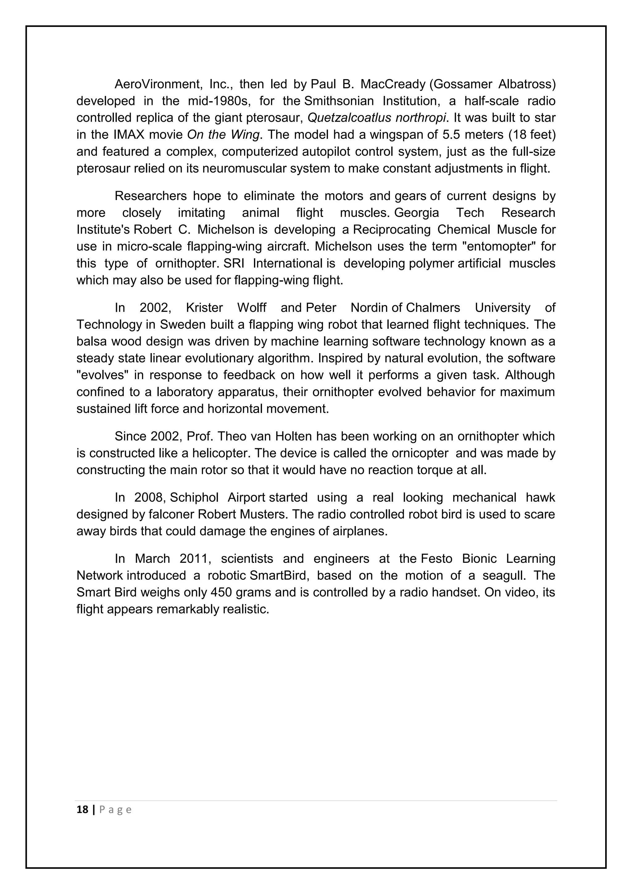 Ornithopter flying wing mecahnism report | PDF