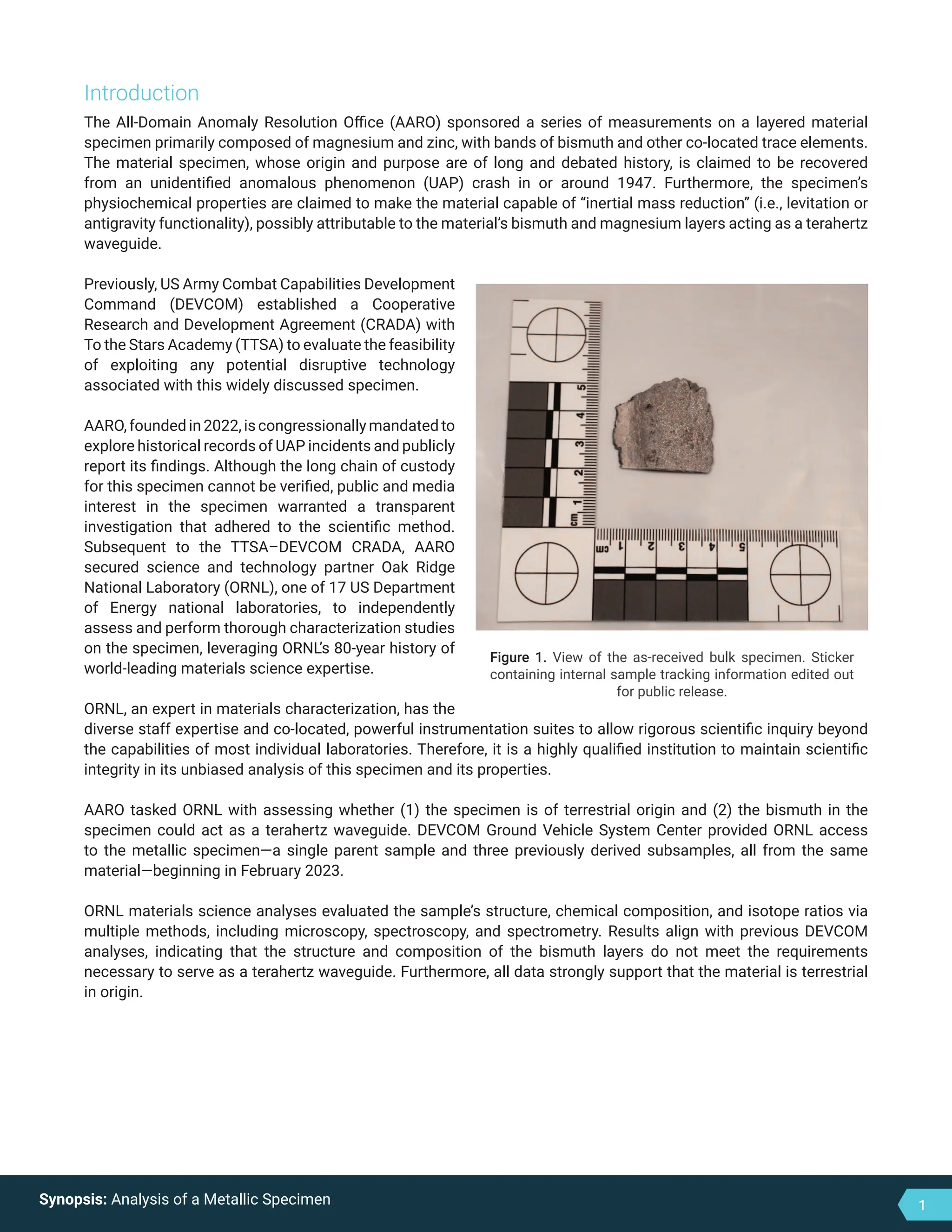 Synopsis: Analysis of a Metallic Specimen | PDF | Chemistry | Science