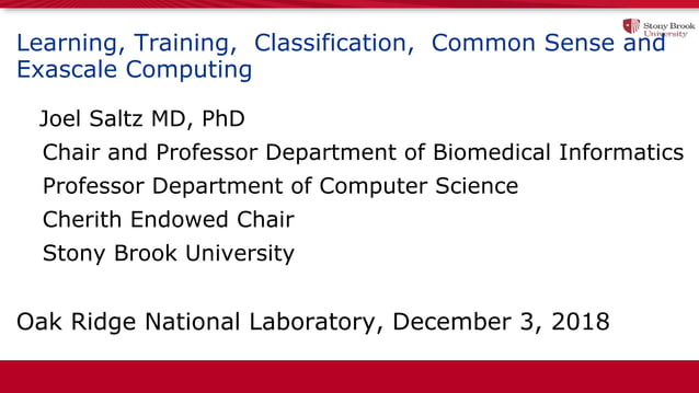 Learning, Training, Classification, Common Sense and Exascale Computing ...