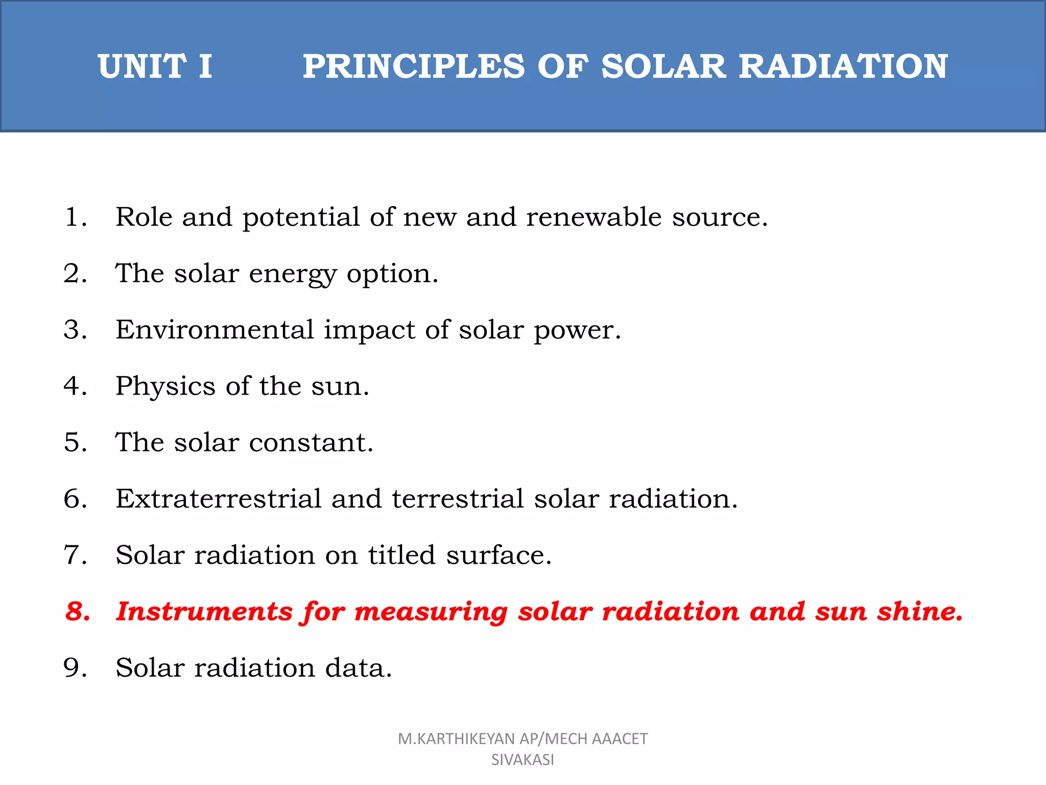 Oro551 res - unit 1 - instruments for measuring solar radiation and sun ...