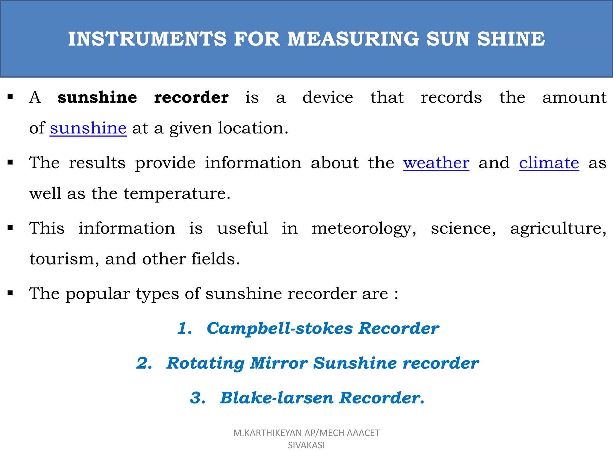 Oro551 res - unit 1 - instruments for measuring solar radiation and sun ...