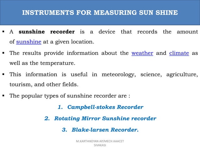 Oro551 res - unit 1 - instruments for measuring solar radiation and sun shine | PPTX