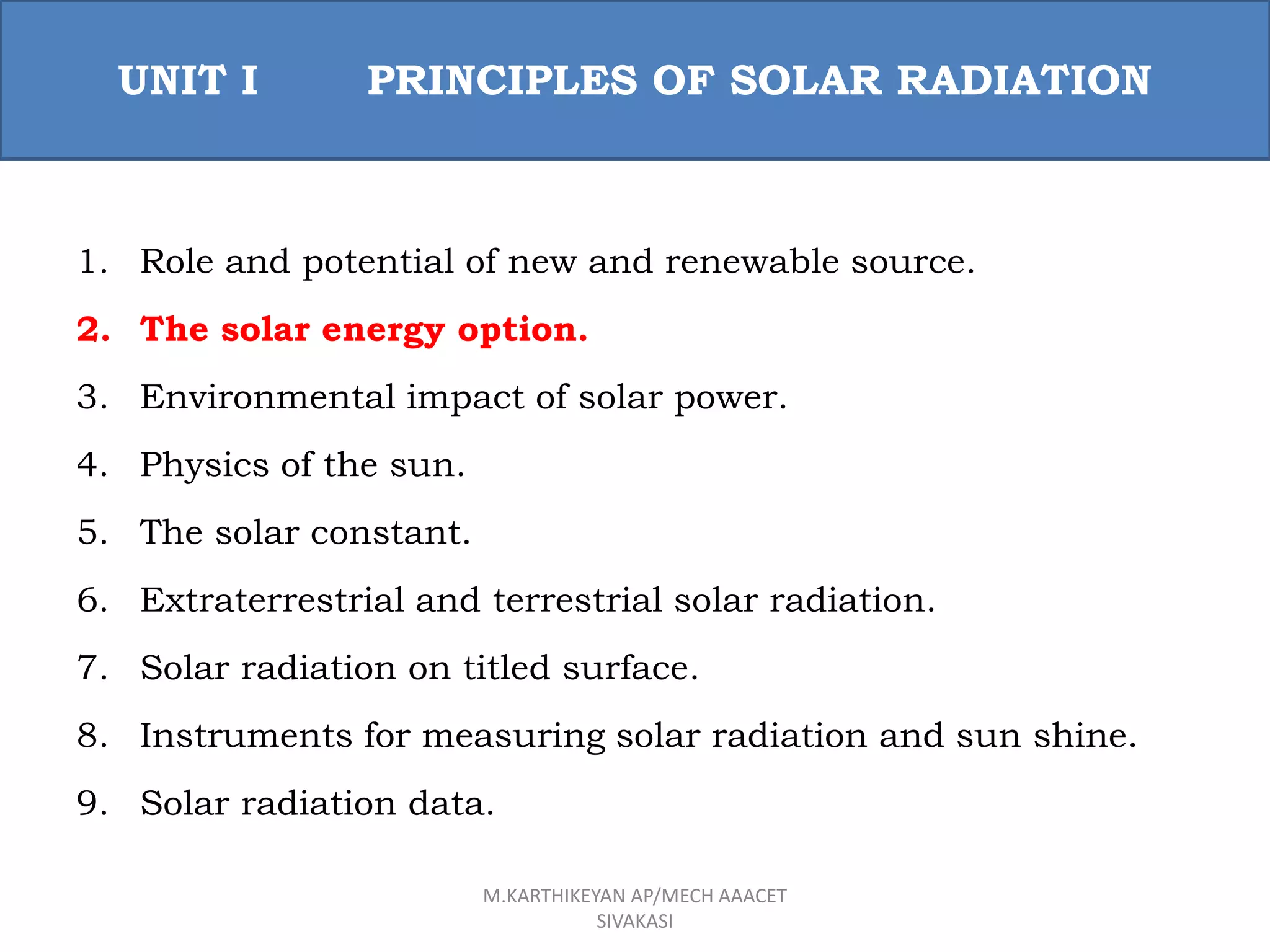 Oro551 res- unit 1 - the solar energy option | PPTX