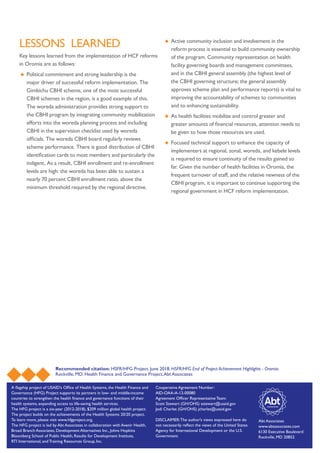 HSFR/HFG End of Project Regional Report - Oromia | PDF