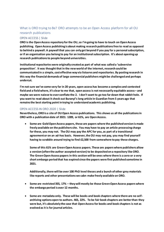 ORO Introductory Session Script 2022 | PDF