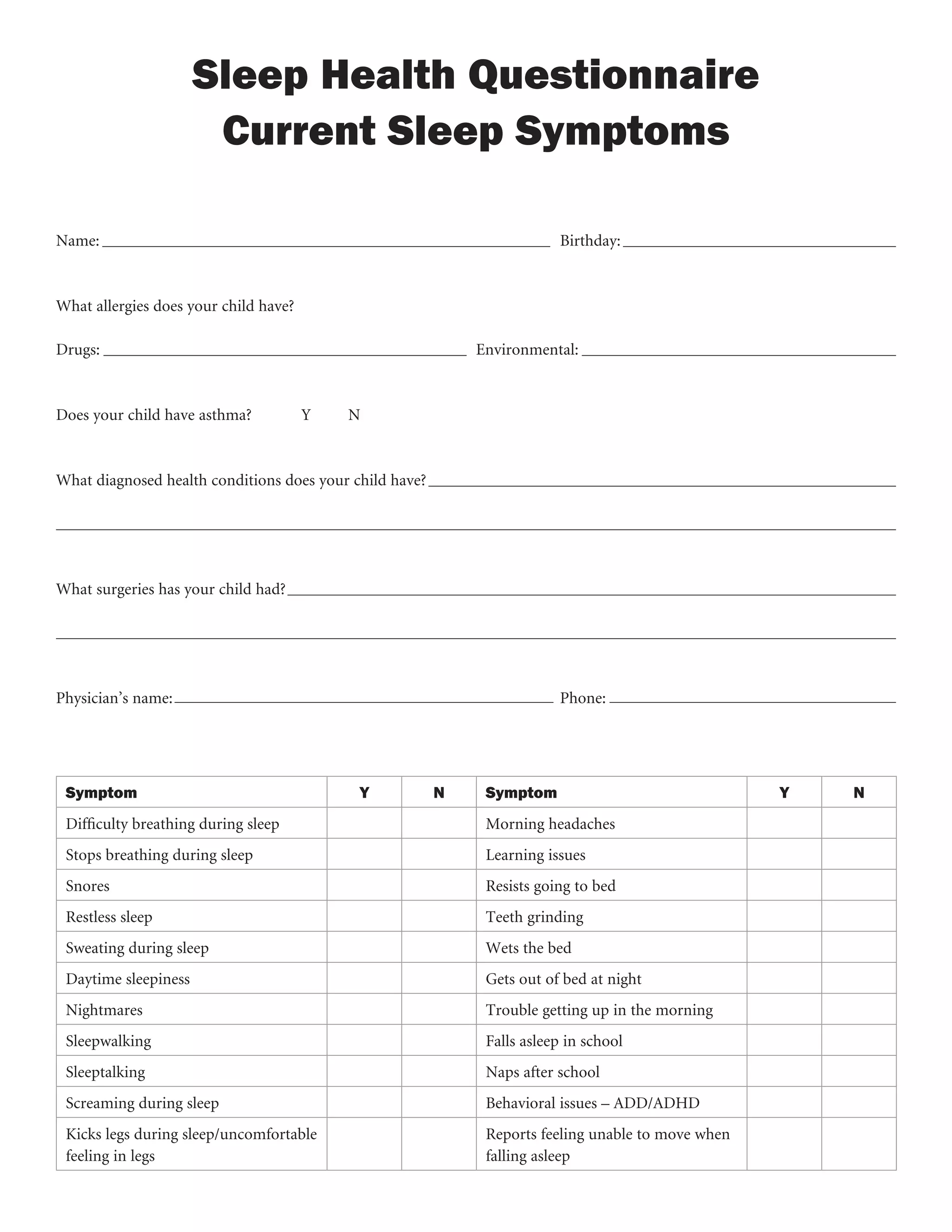 O'rourke sleep health questionnaire | PDF