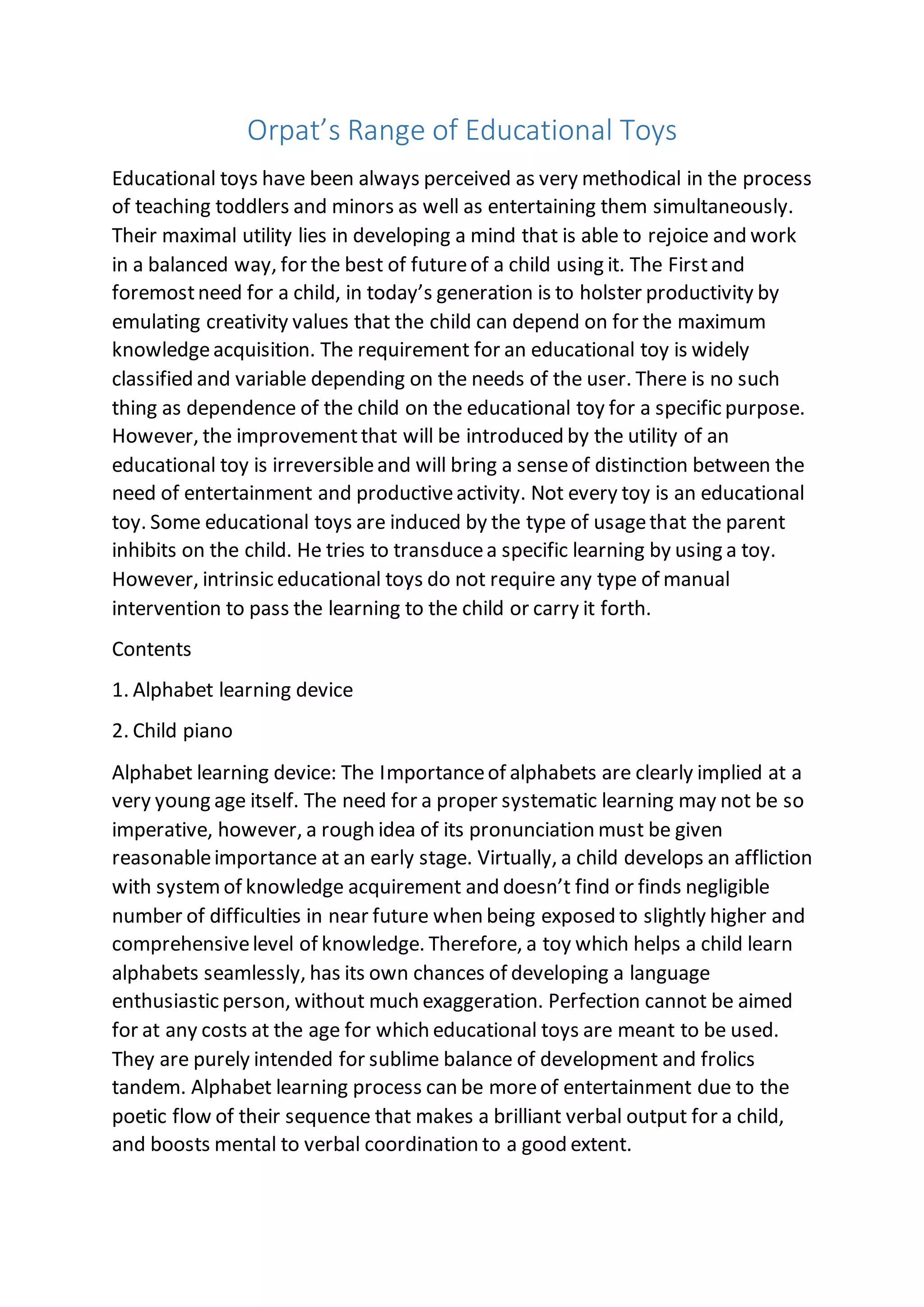 Orpat range of educational toys | DOCX