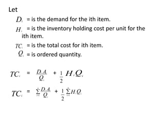 OR_Presentation on muli item deterministic inventory model | PDF