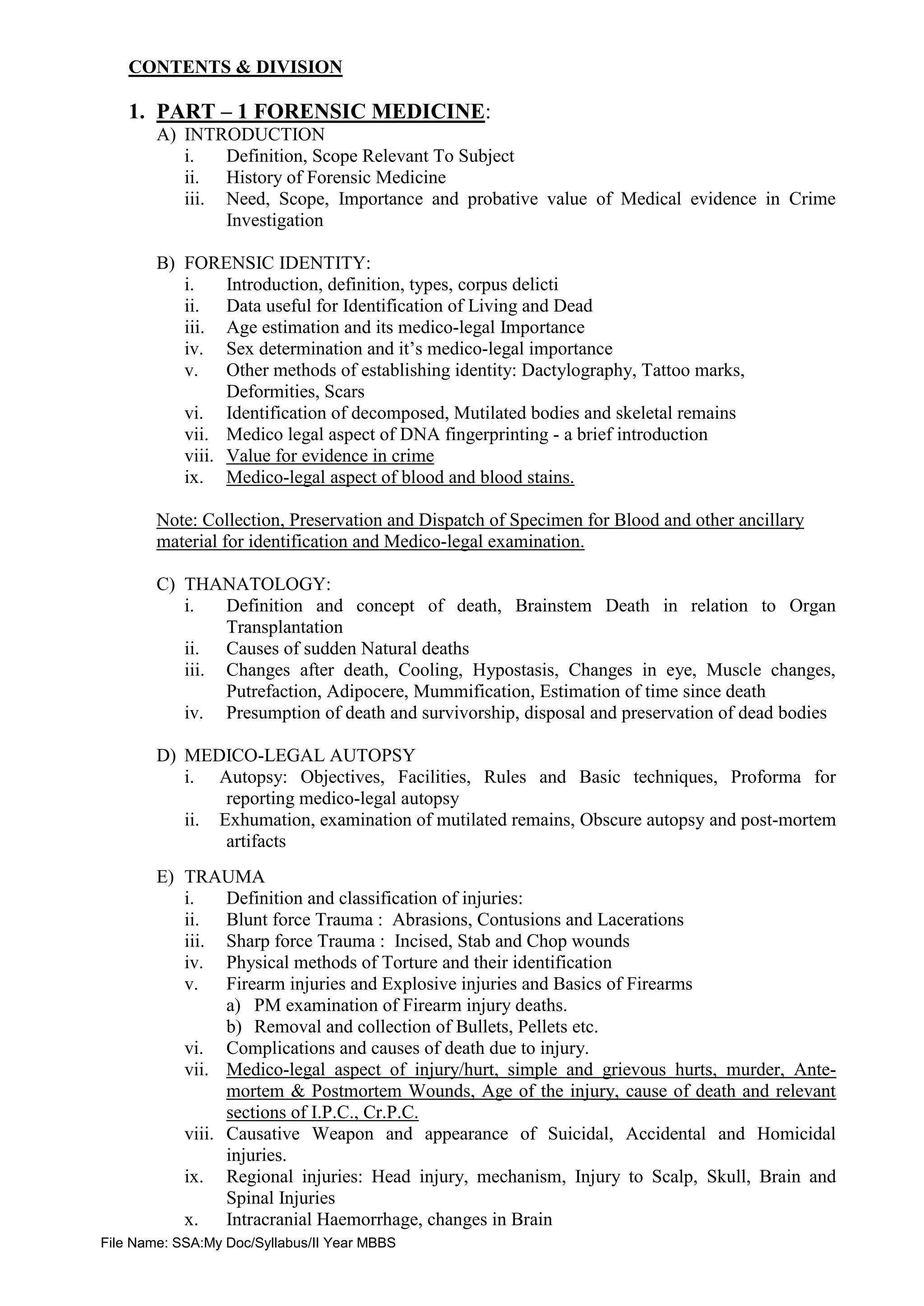 Forensic Medicine and Toxicology Syllabus | PDF