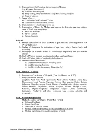 Forensic Medicine and Toxicology Syllabus | PDF