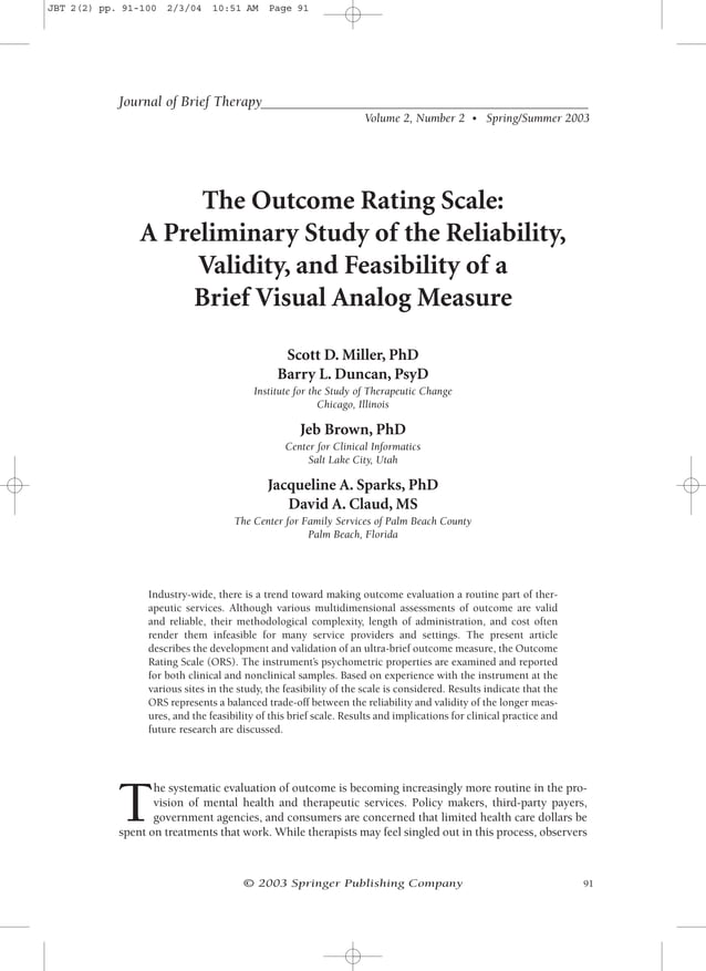 Outcome Rating Scale (ORS) | PDF