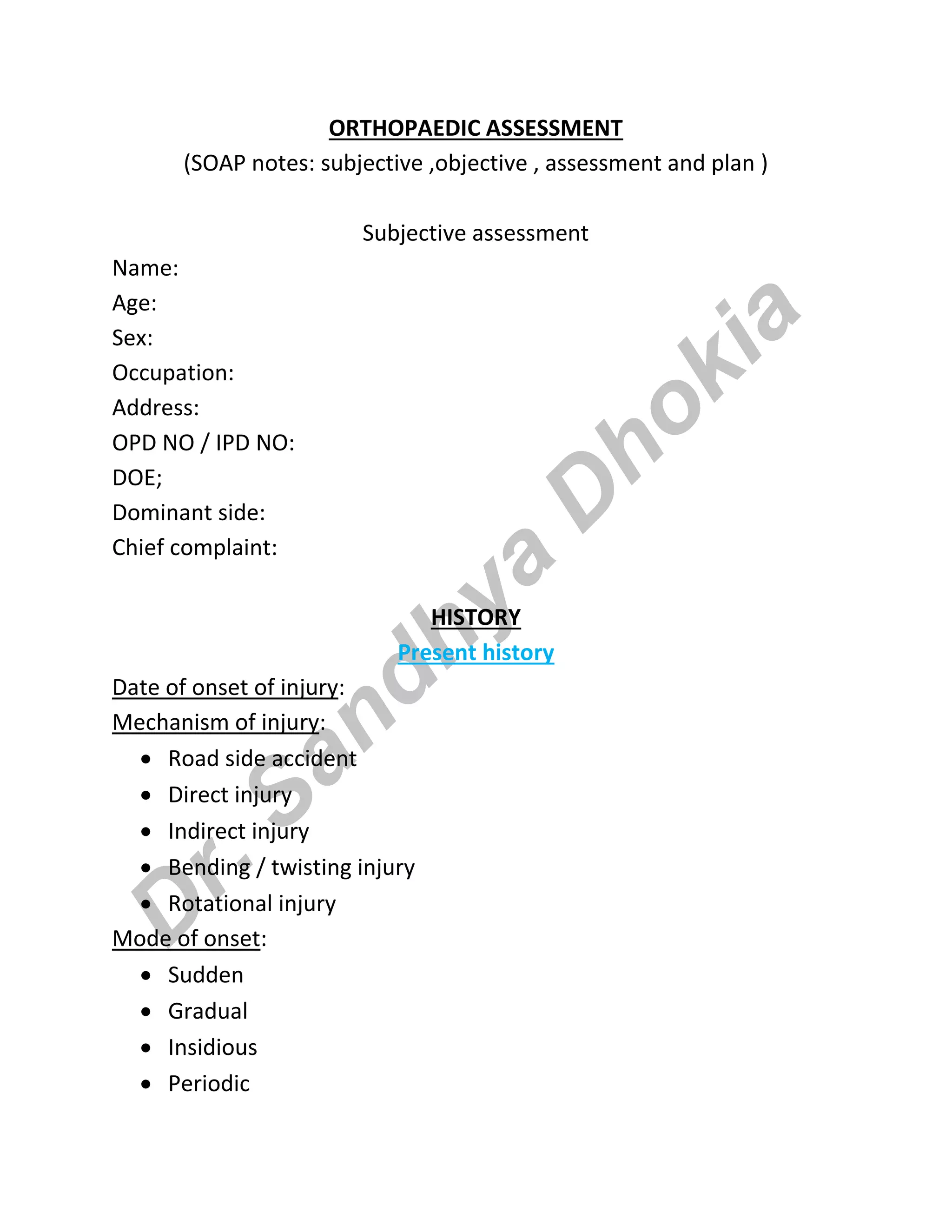 Ortho assessment for physiotherapist | PDF