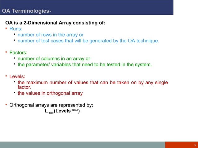 Orthogonal array approach a case study | PPT | Computing | Technology & Computing