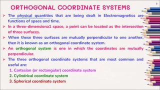 Orthogonal coordinate systems- Cartesian ,Cylindrical ,Spherical | PPTX