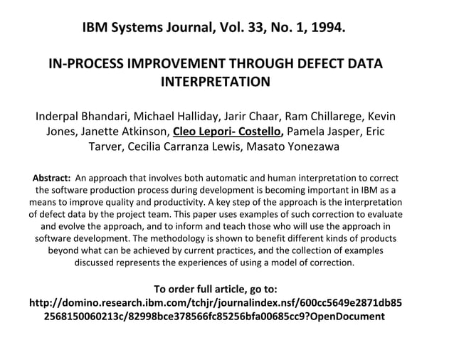 Orthogonal Defect Classification | PPT