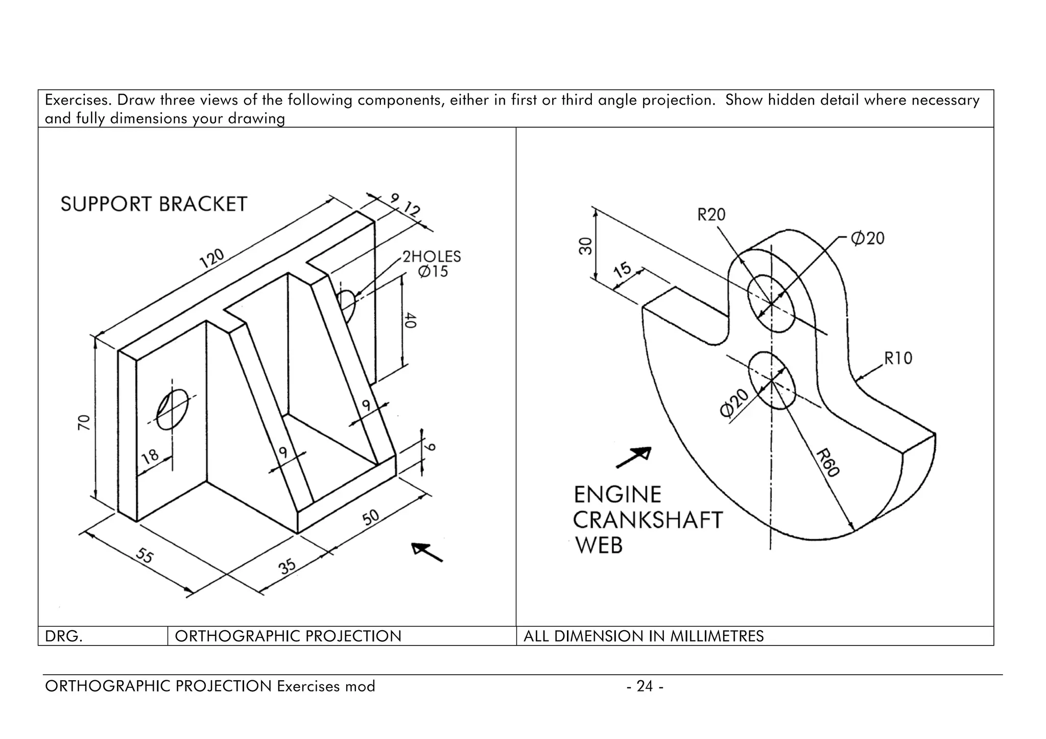 Orthographic projection exercises | PDF