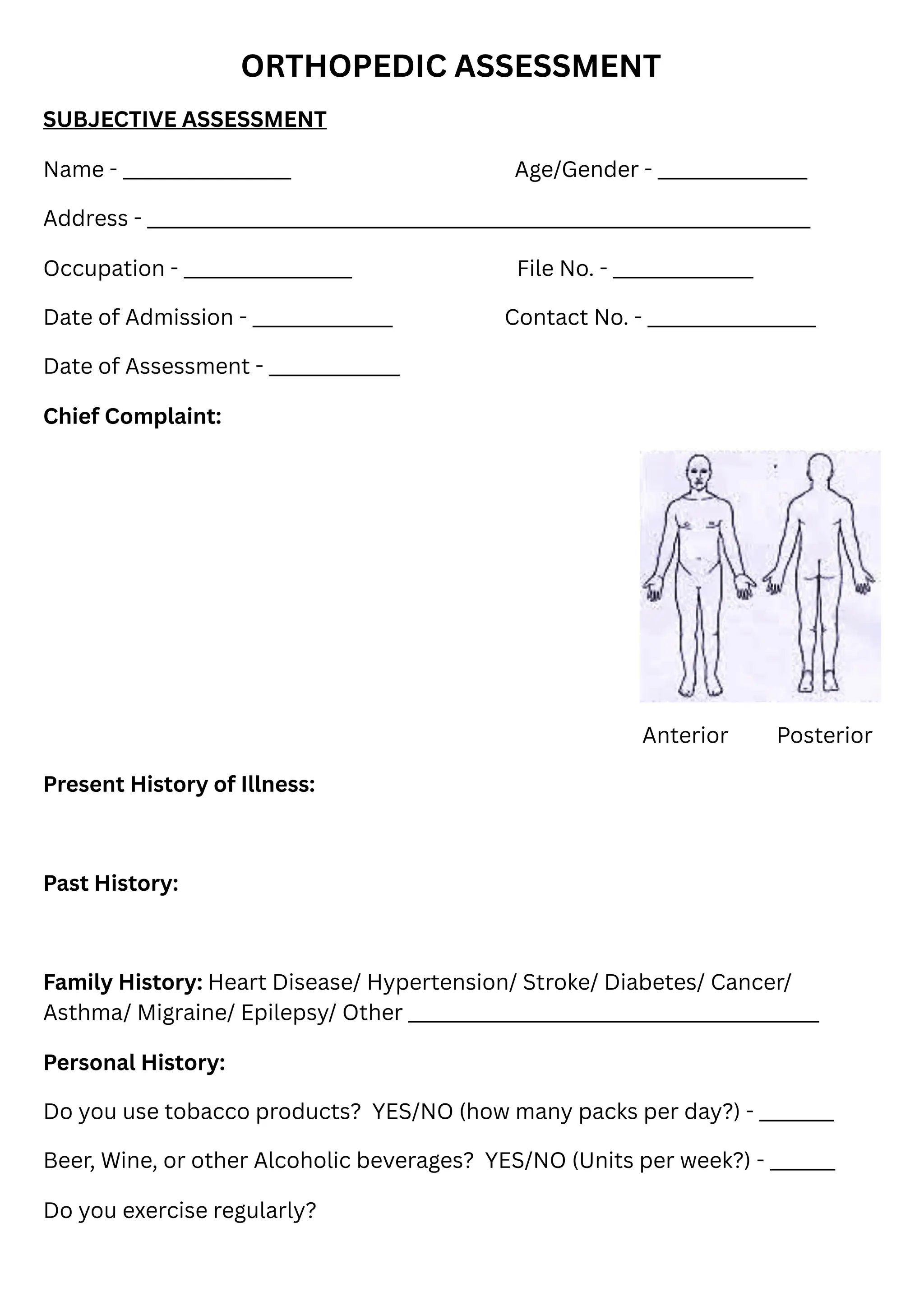 Orthopedic Physiotherapy Assessment form | PDF