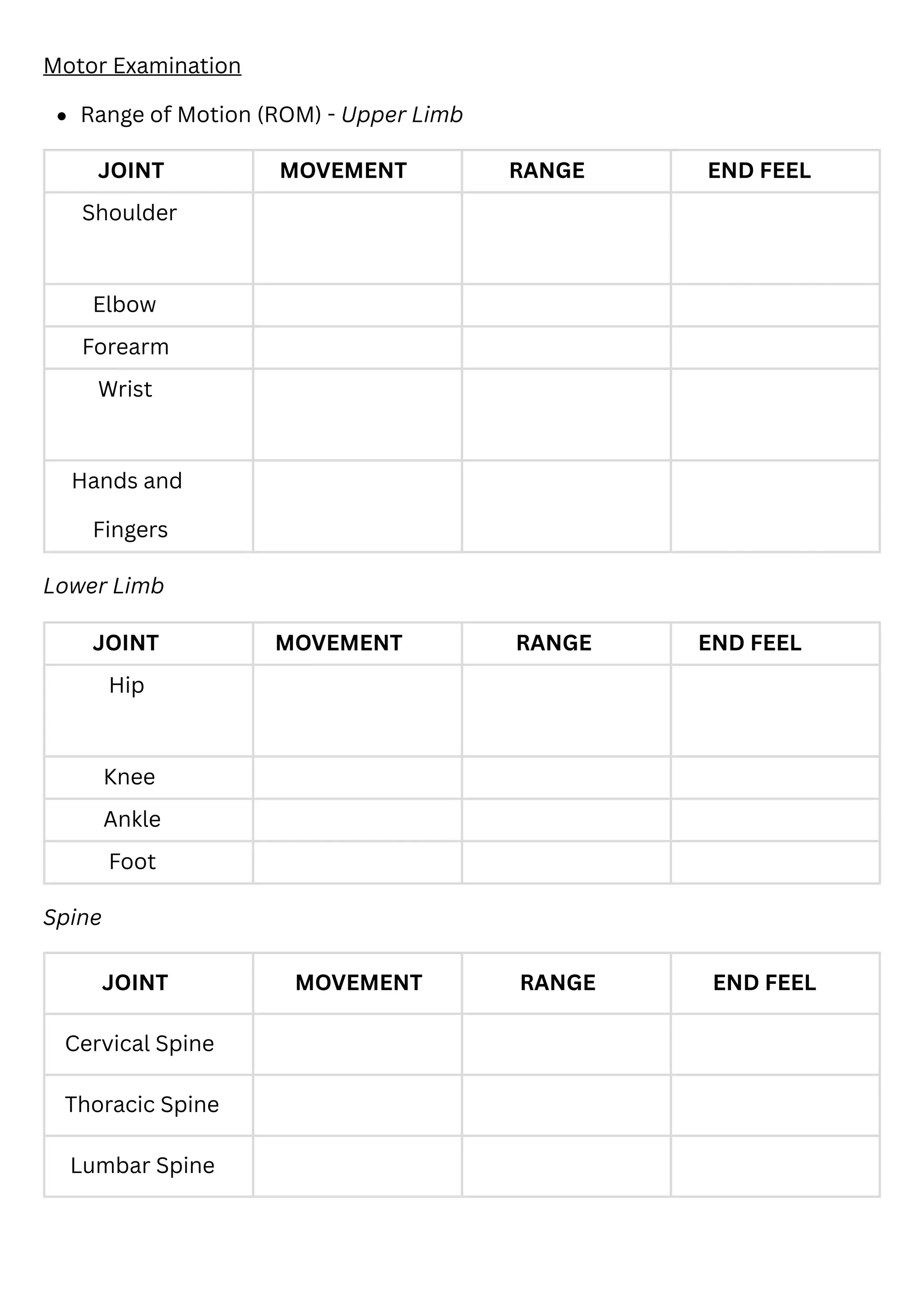 Orthopedic Physiotherapy Assessment form | PDF