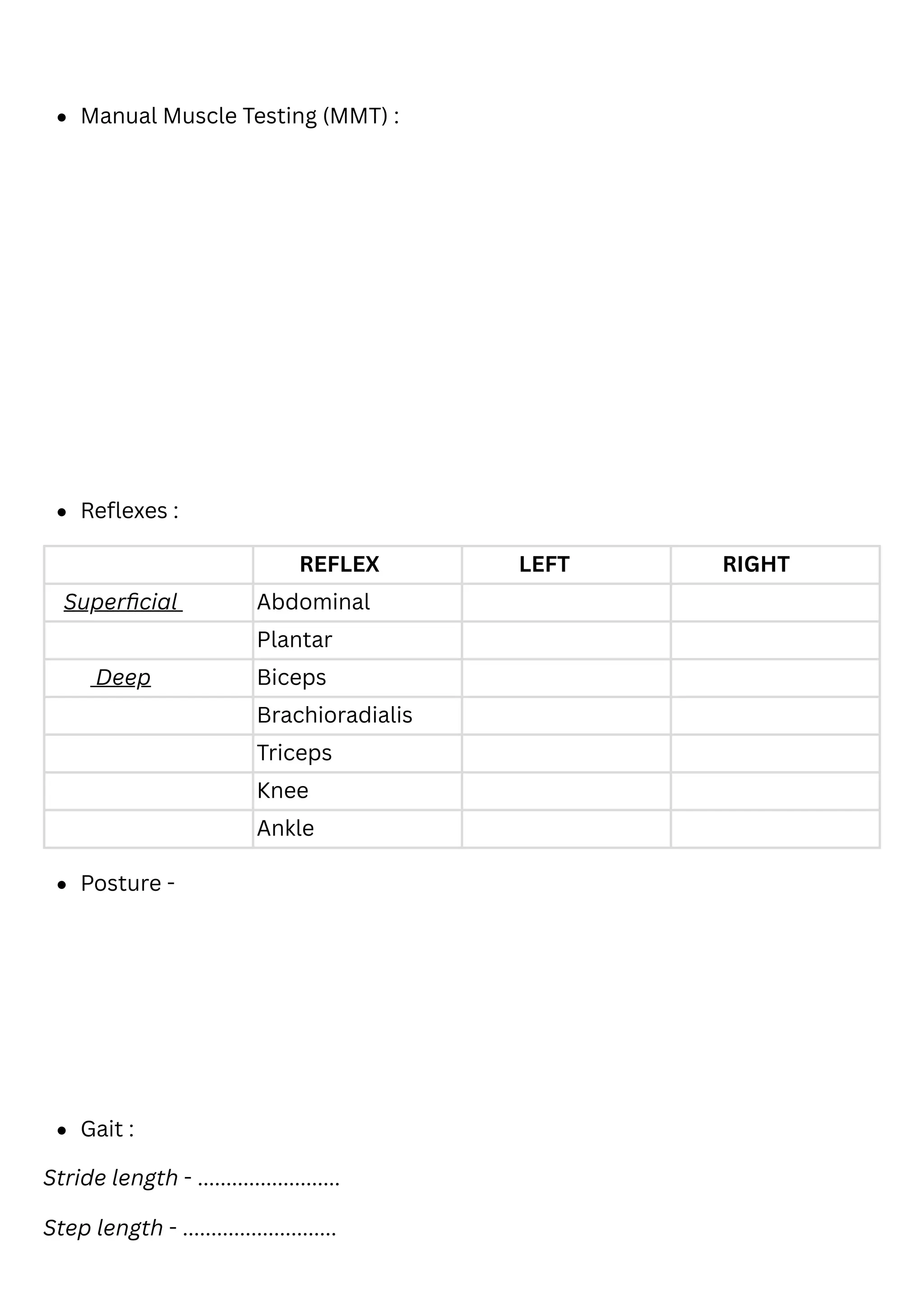 Orthopedic Physiotherapy Assessment form | PDF