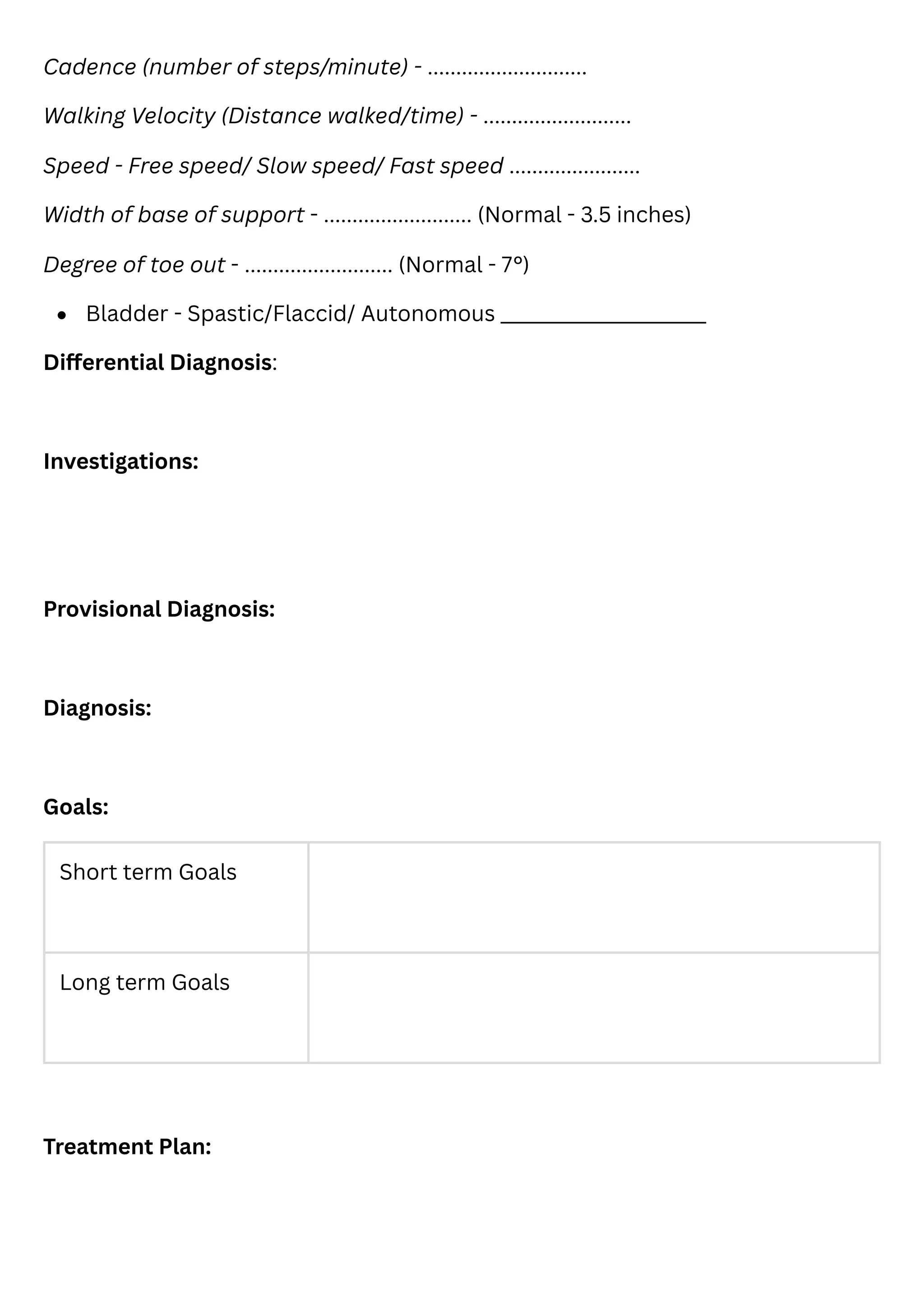 Orthopedic Physiotherapy Assessment form | PDF