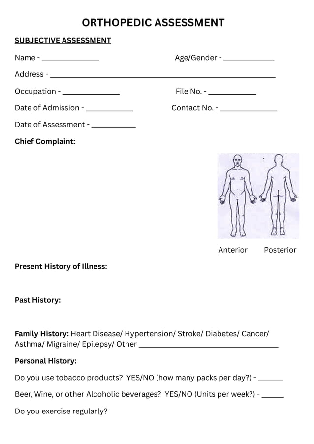 Orthopedic Physiotherapy Assessment form | PDF