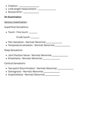 Orthopedic Physiotherapy Assessment form | PDF