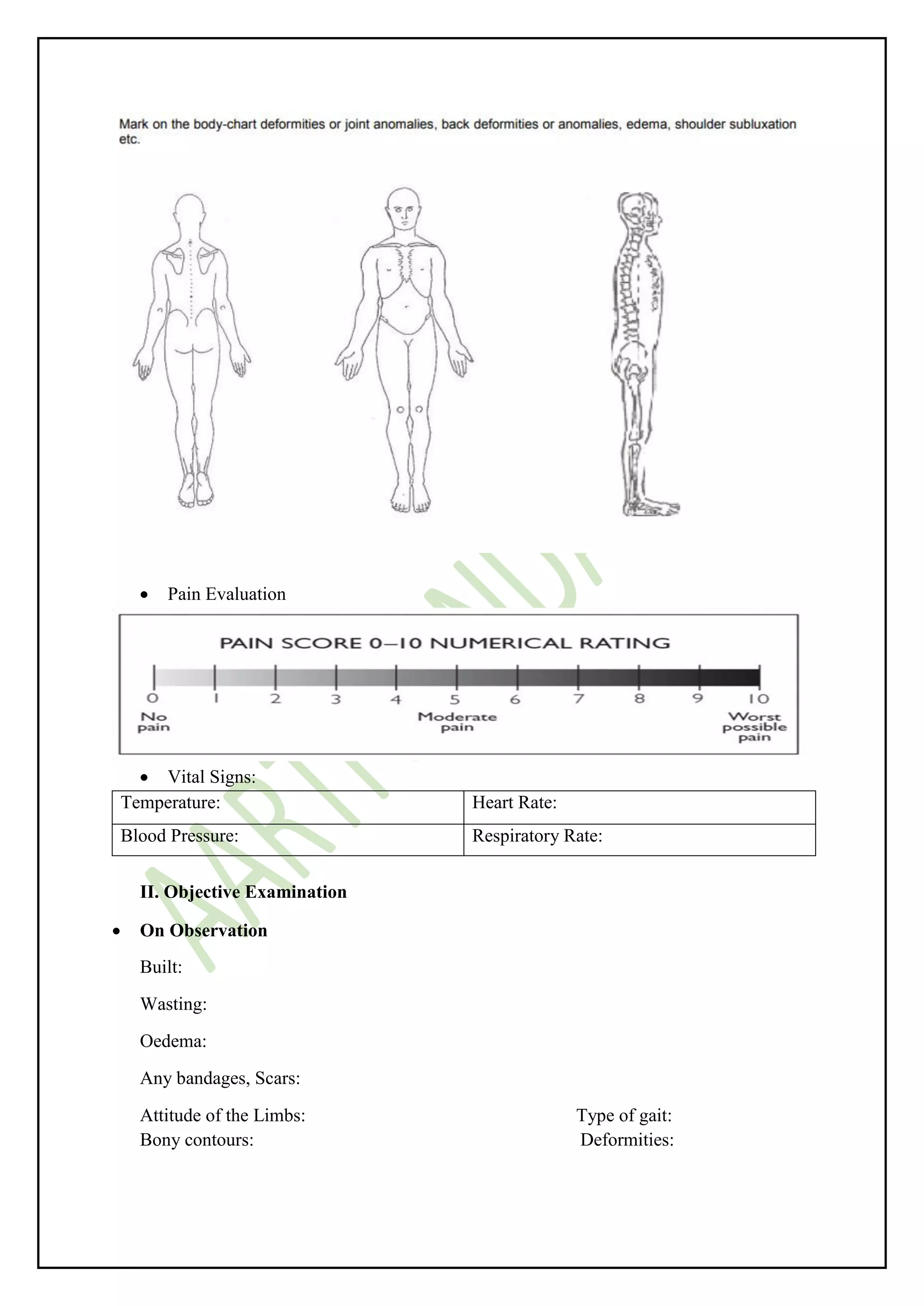 Orthopedic physiotherapy evaluation form wm | PDF