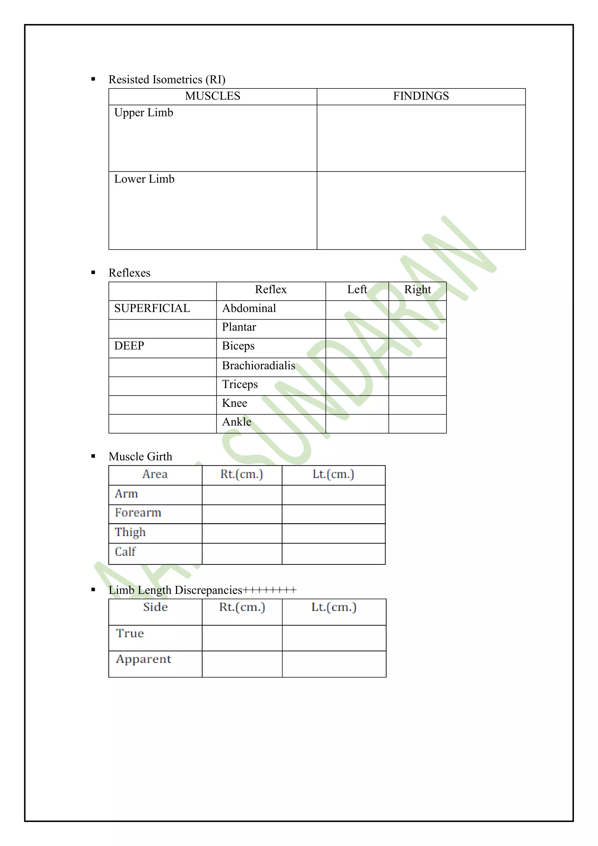 Orthopedic physiotherapy evaluation form wm | PDF
